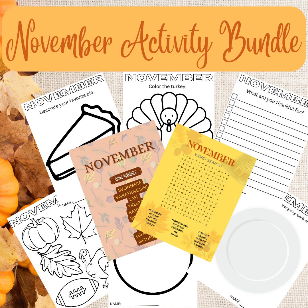 November Activity Sheets Worksheet Bundle Printable Digital Download ...