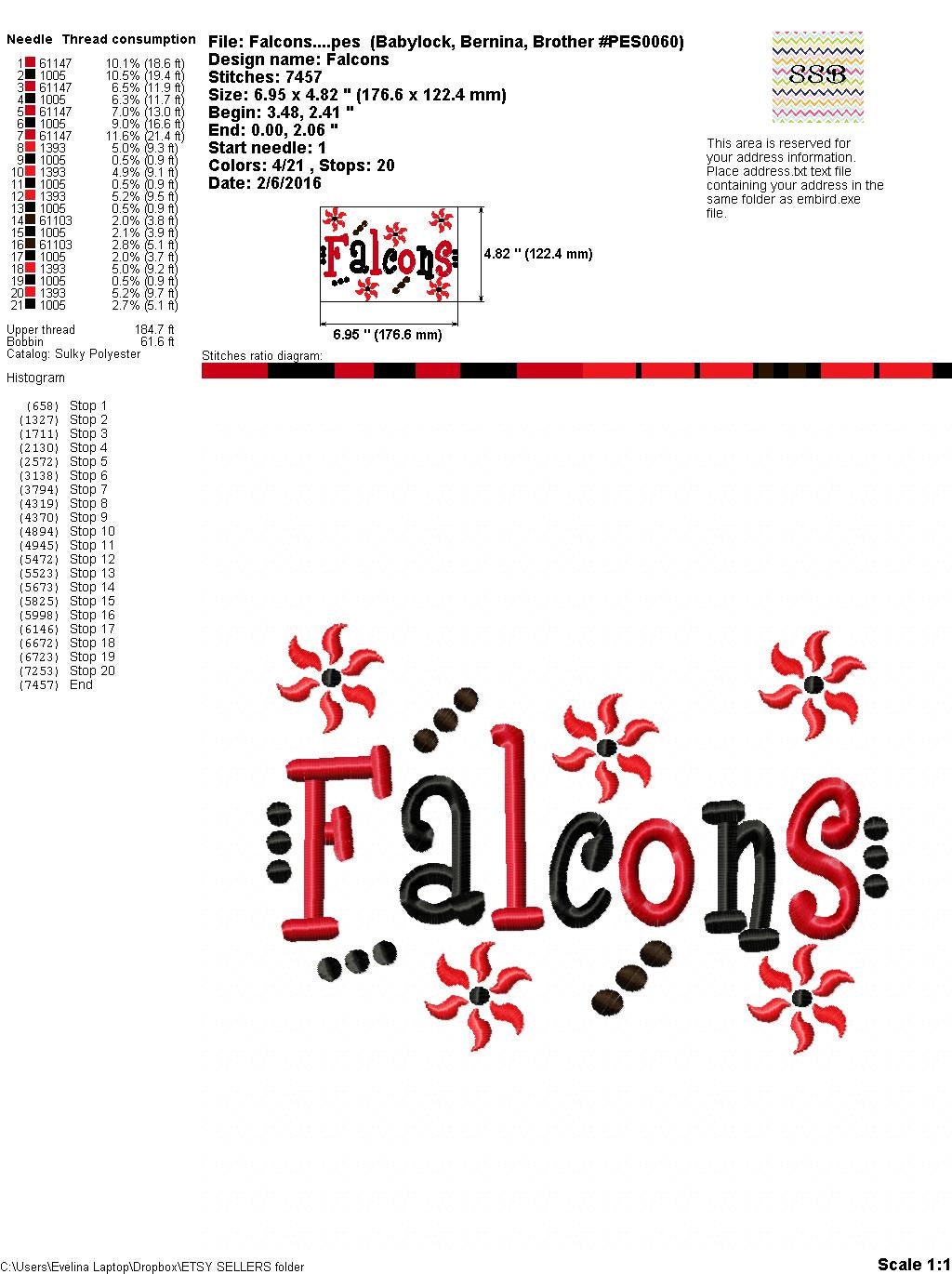 Falcons Applique Machine Embroidery Design 4x4 7x5 10x6 | Etsy
