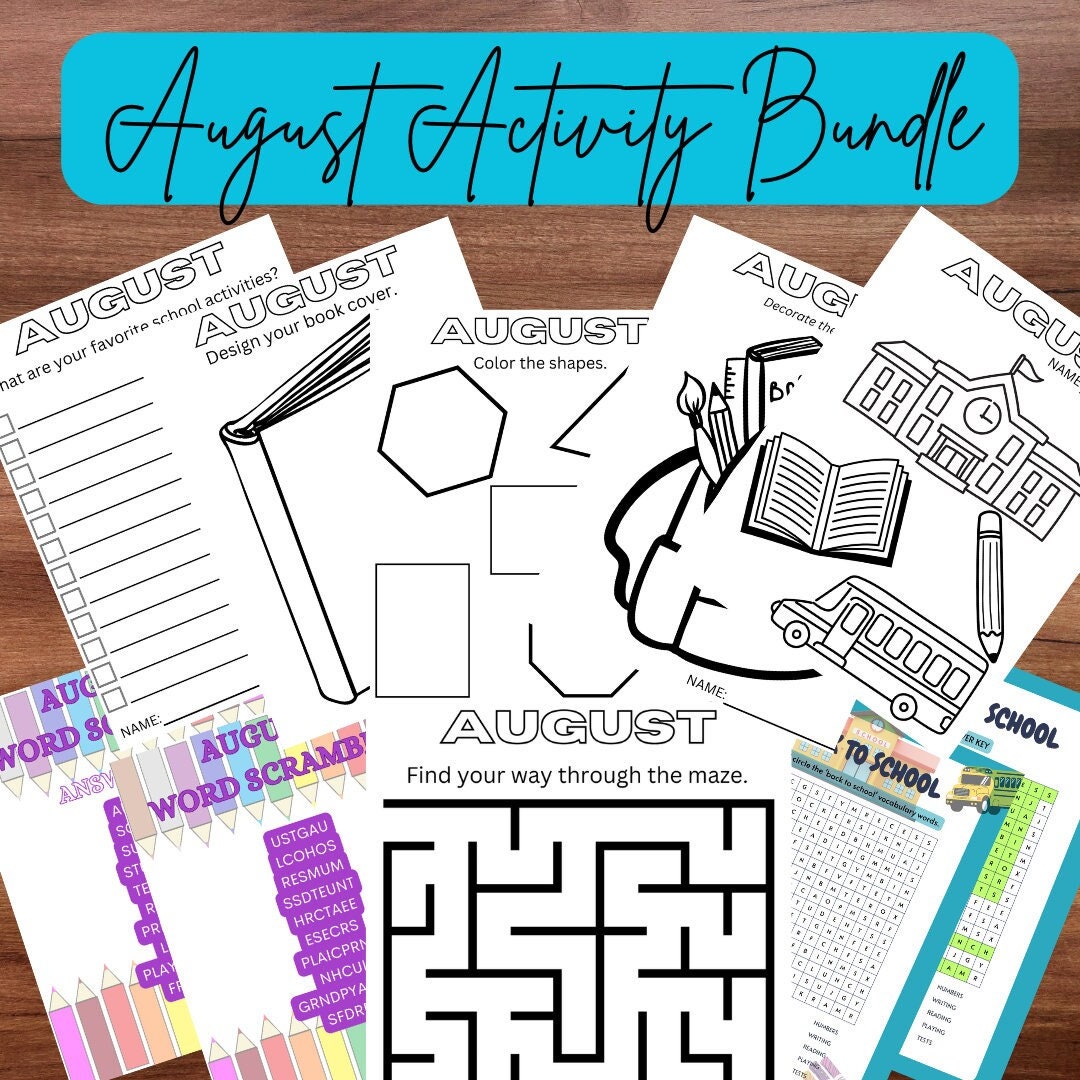 August Activity Sheets Worksheet Bundle Printable Digital Download for ...