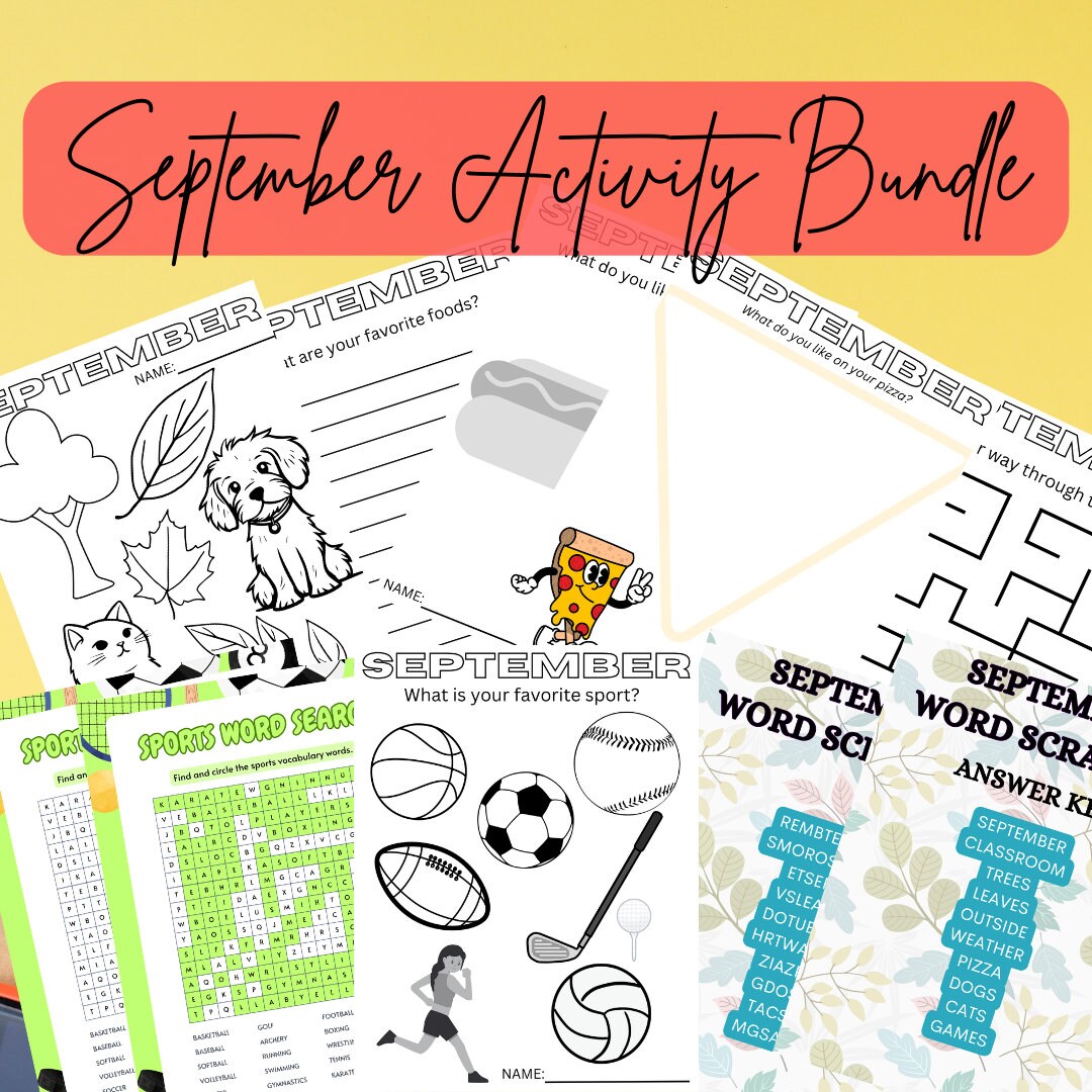 September Activity Sheets Worksheet Bundle Printable Digital Download ...
