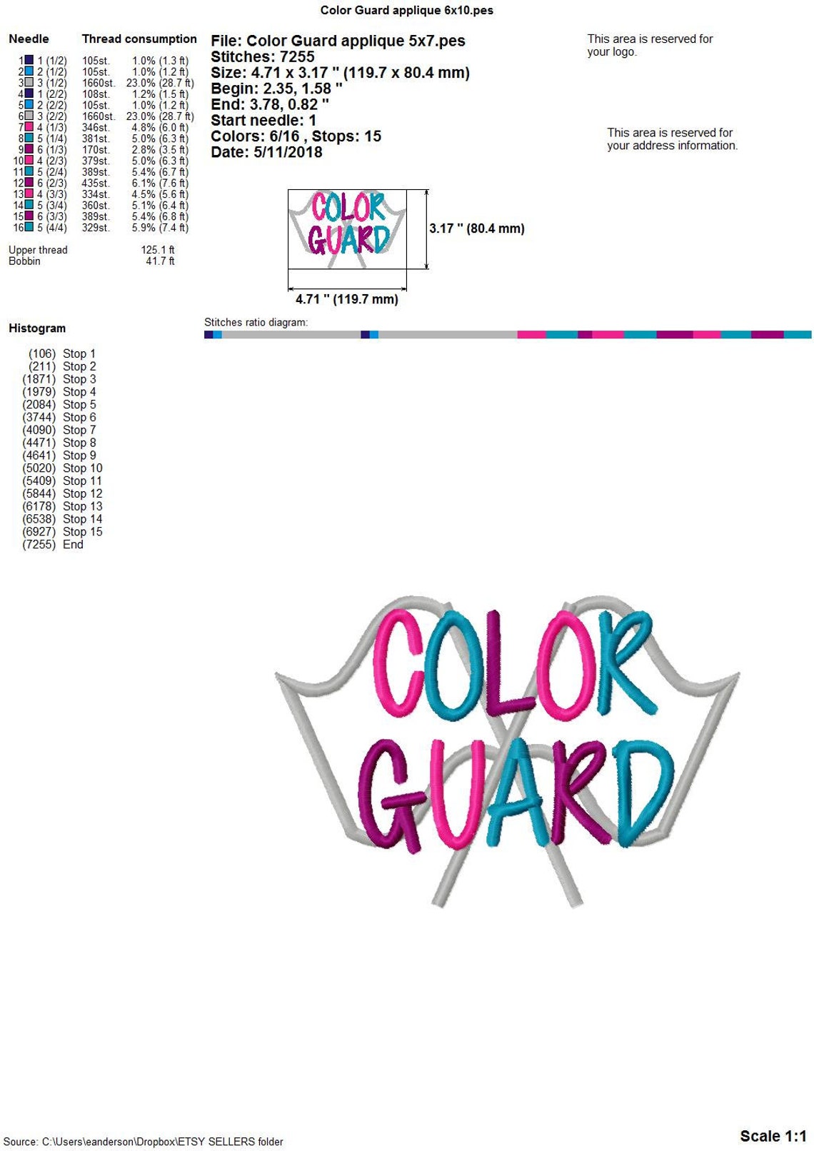 Color Guard Flag Applique Machine Embroidery Design Instant Download ...