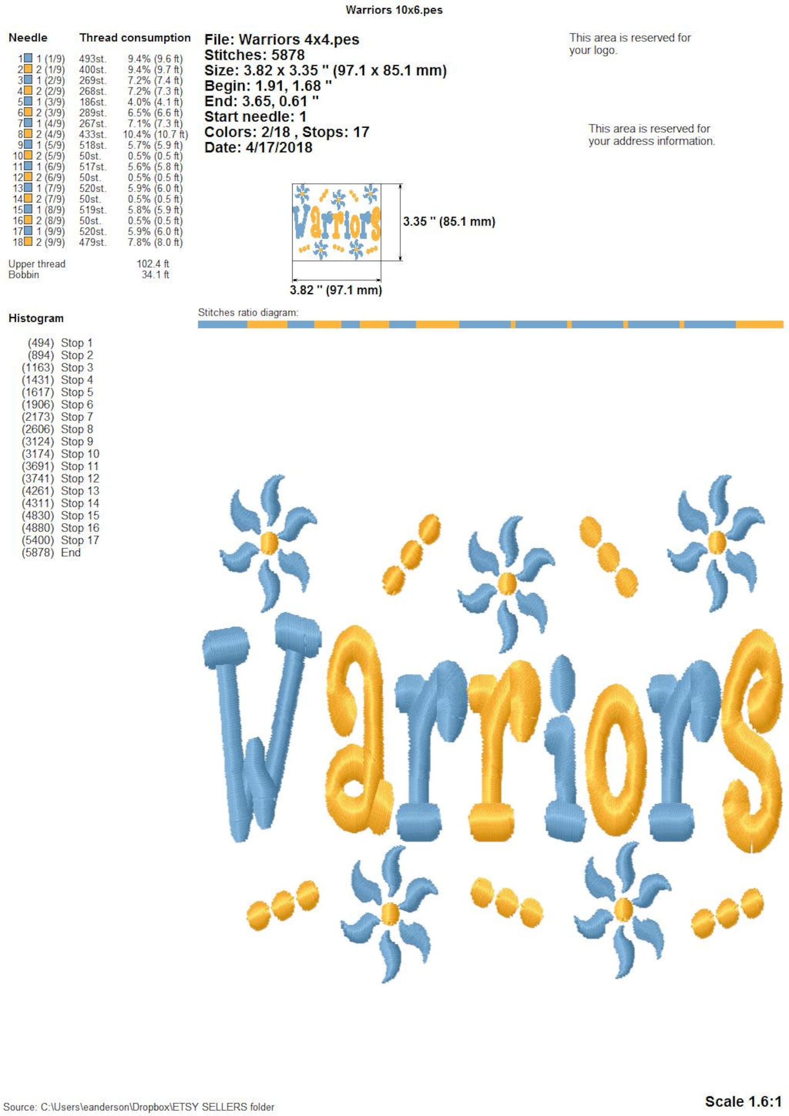 Warriors Machine Embroidery Design Instant Download Monogram 4x4 7x5 ...