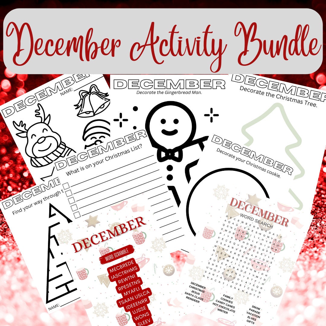 December Activity Sheets Worksheet Bundle Printable Digital Download ...
