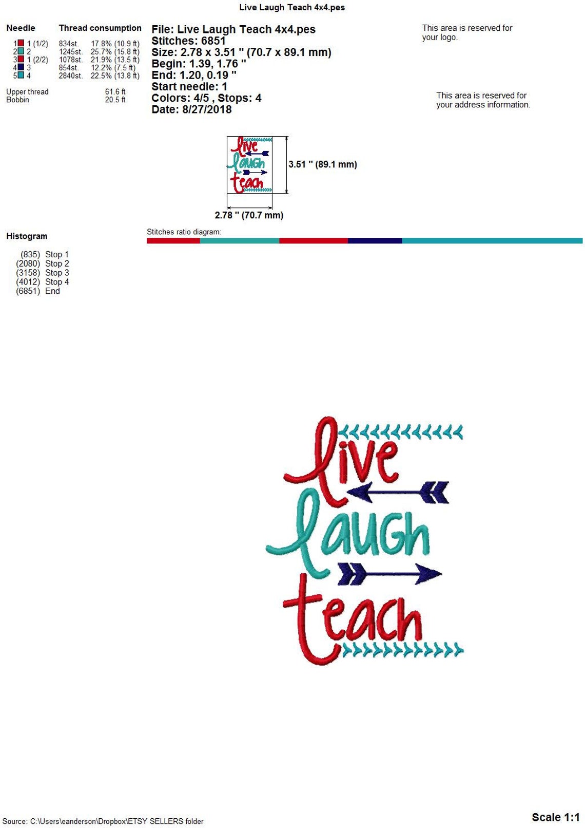 Live Laugh Teach Machine Embroidery Design 4X4 5X7 6X10 | Etsy