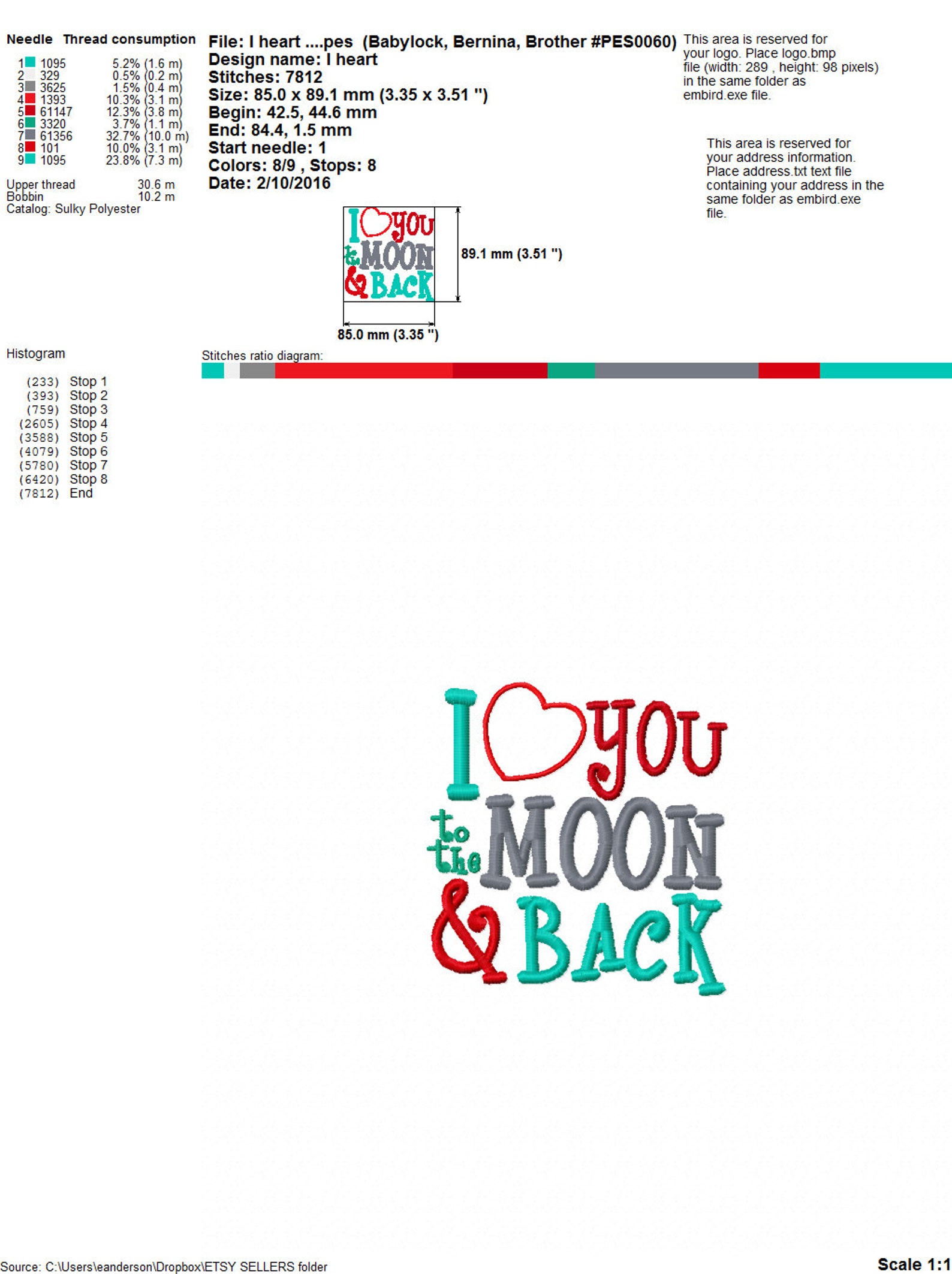 I Love You to the Moon and Back Applique Machine Embroidery | Etsy