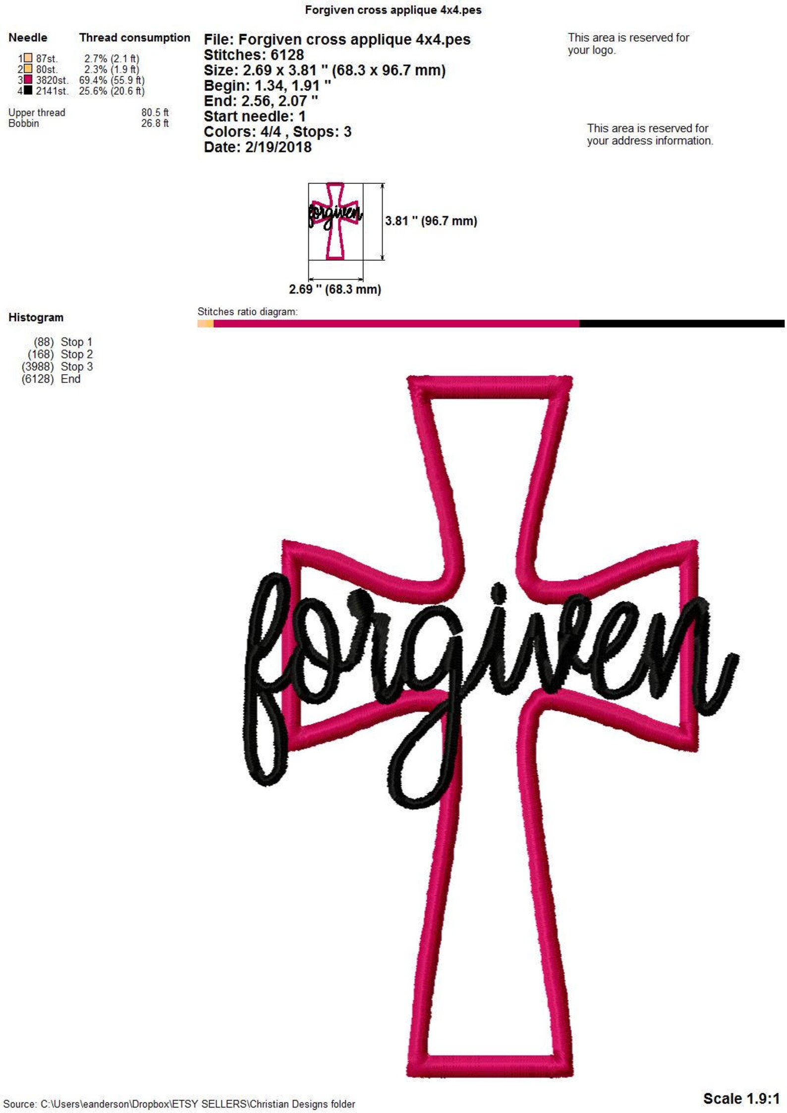 Forgiven / Cross Applique / Machine Embroidery Design / 4x4 - Etsy
