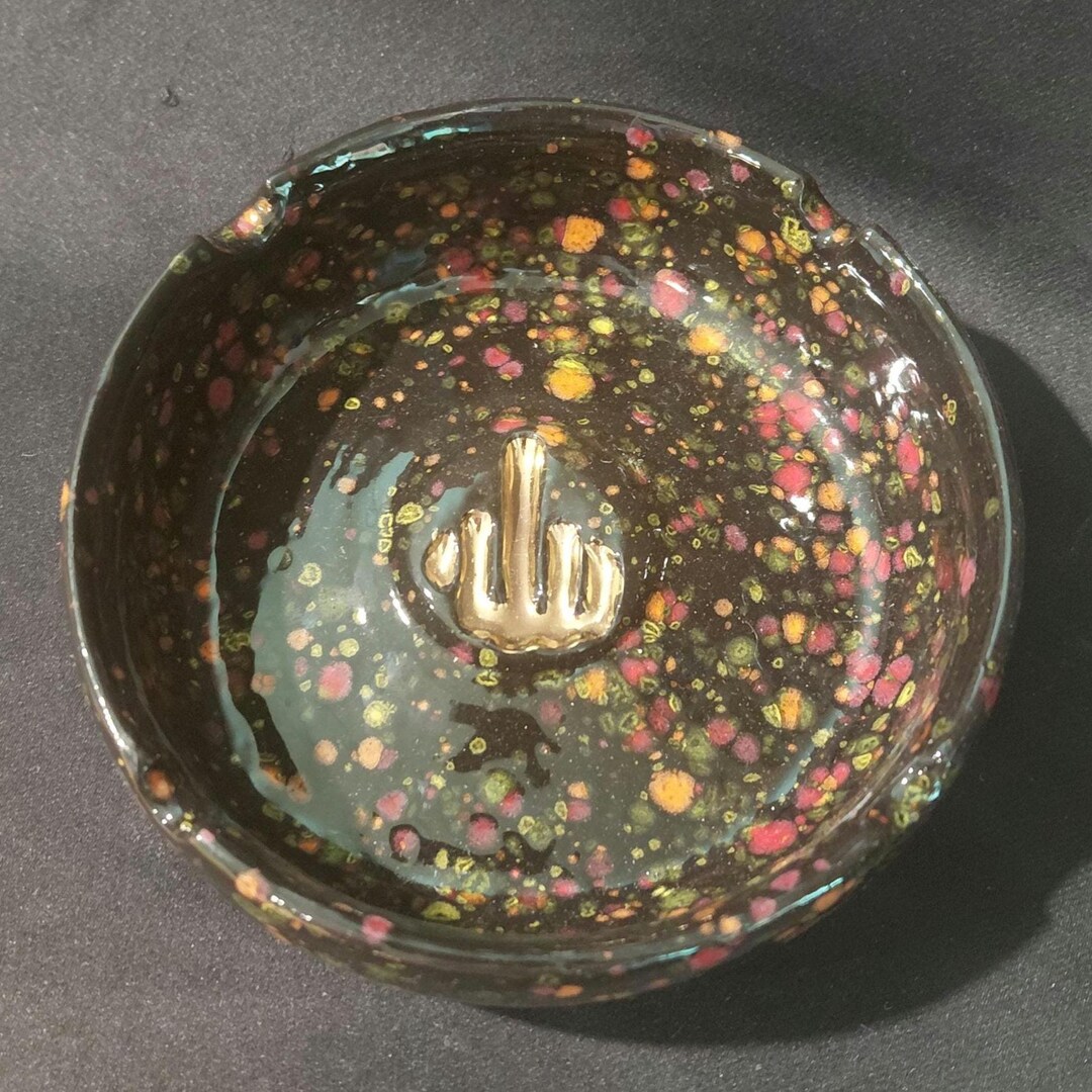 Handmade Ashtray With Middle Finger Real Gold Unique Multicolored Dish ...