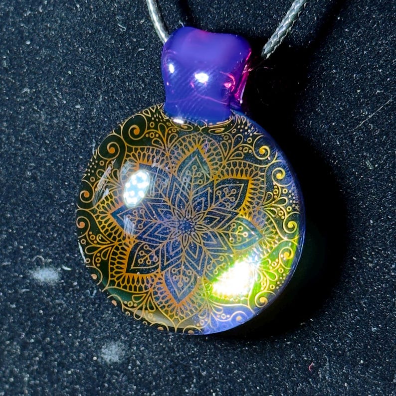 24k Mandala Fume Blown Glass Reflection Pendant - Royal Jelly With ...