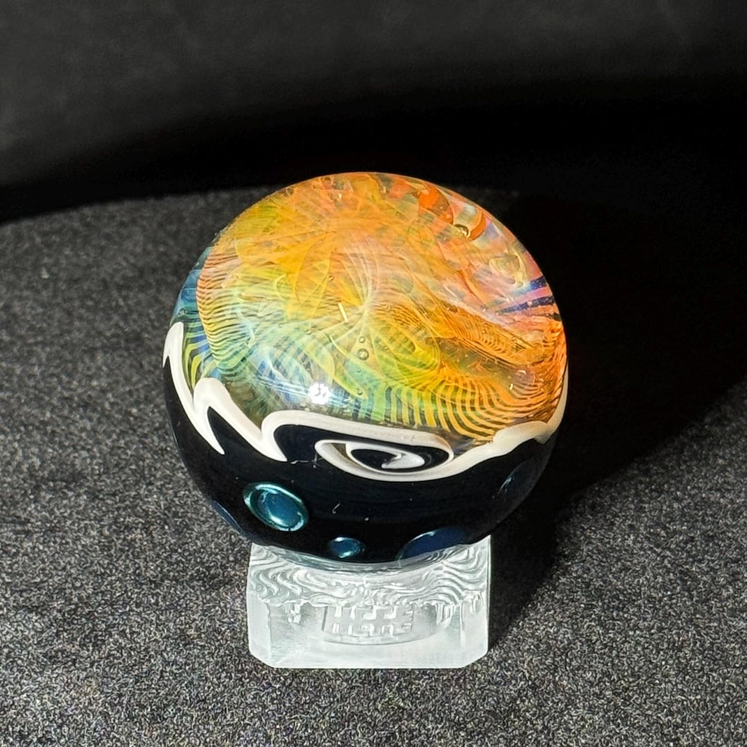 Fume Pocket Marble – Gold Silver Glass Art, Neptunium Accents (45mm) - Etsy