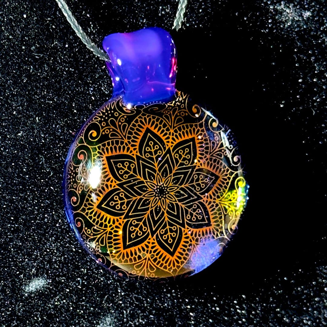 24k Gold Fume Blown Glass Reflection Pendant - Royal Jelly Cobalt Blue ...