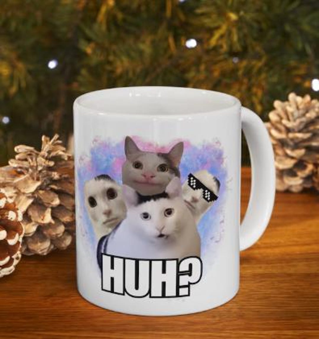 Huh Cat Funny Meme Mug Featuring Zoning Out, Banana, Cursed, and Goofy ...