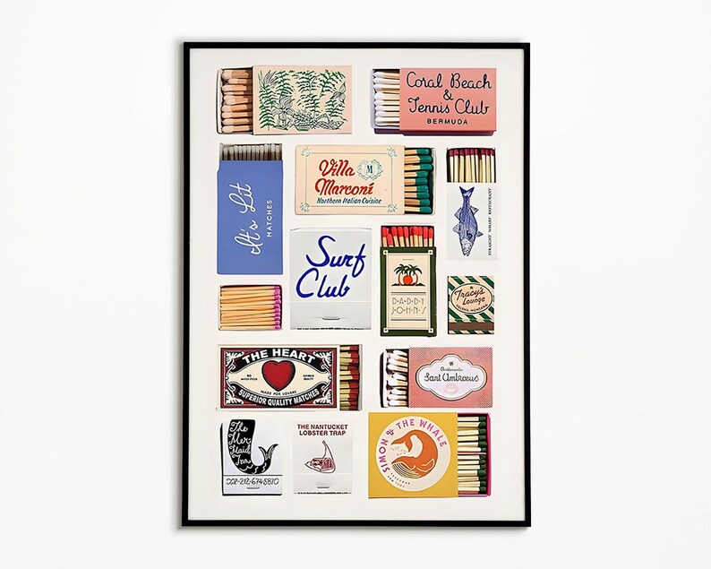 Vintage Matchbox Print, Trendy Matches Poster, Retro Matchbook Wall Art ...