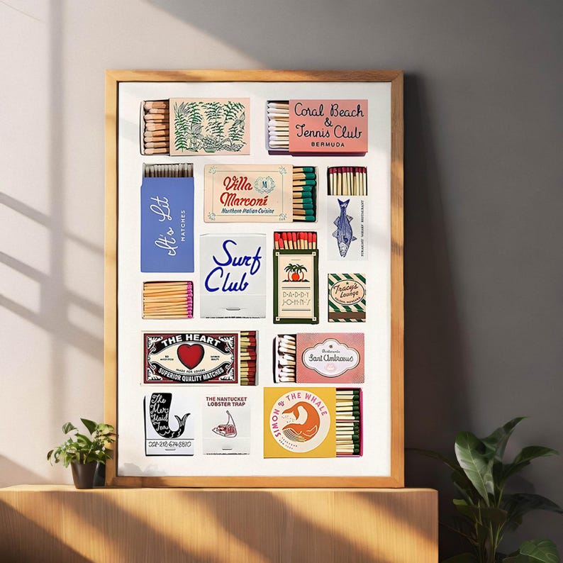 Vintage Matchbox Print, Trendy Matches Poster, Retro Matchbook Wall Art ...