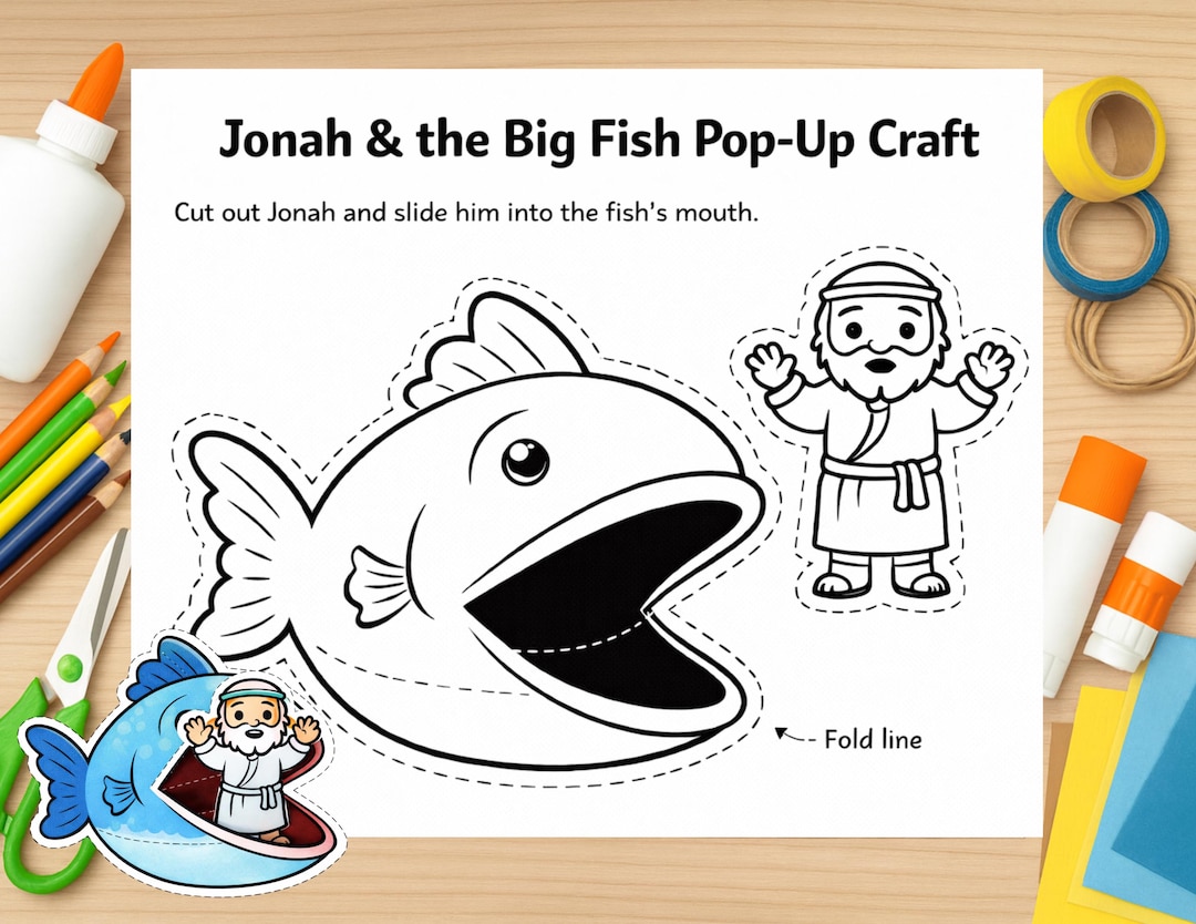 Jonah & the Big Fish Pop-up Craft | Bible Story Cut and Assemble ...