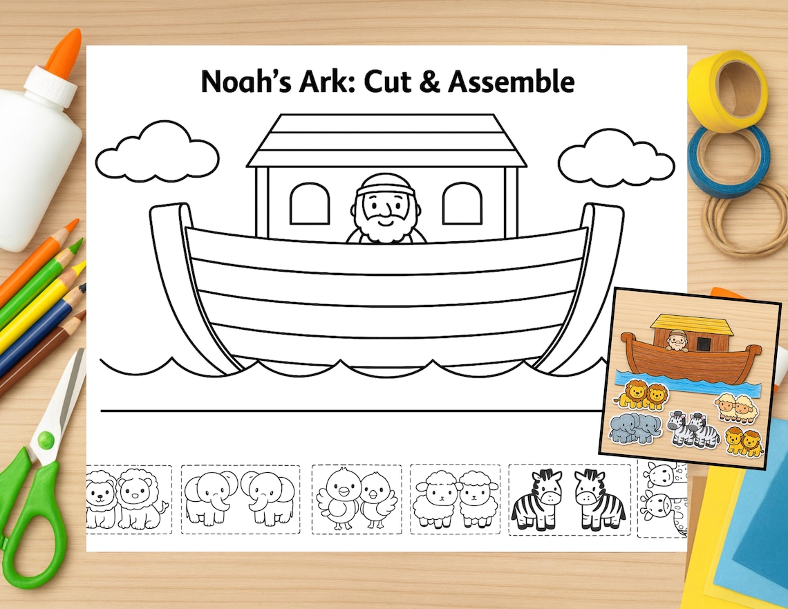 Noah’s Ark Cut and Paste Activity | Bible Craft for Kids | Printable ...