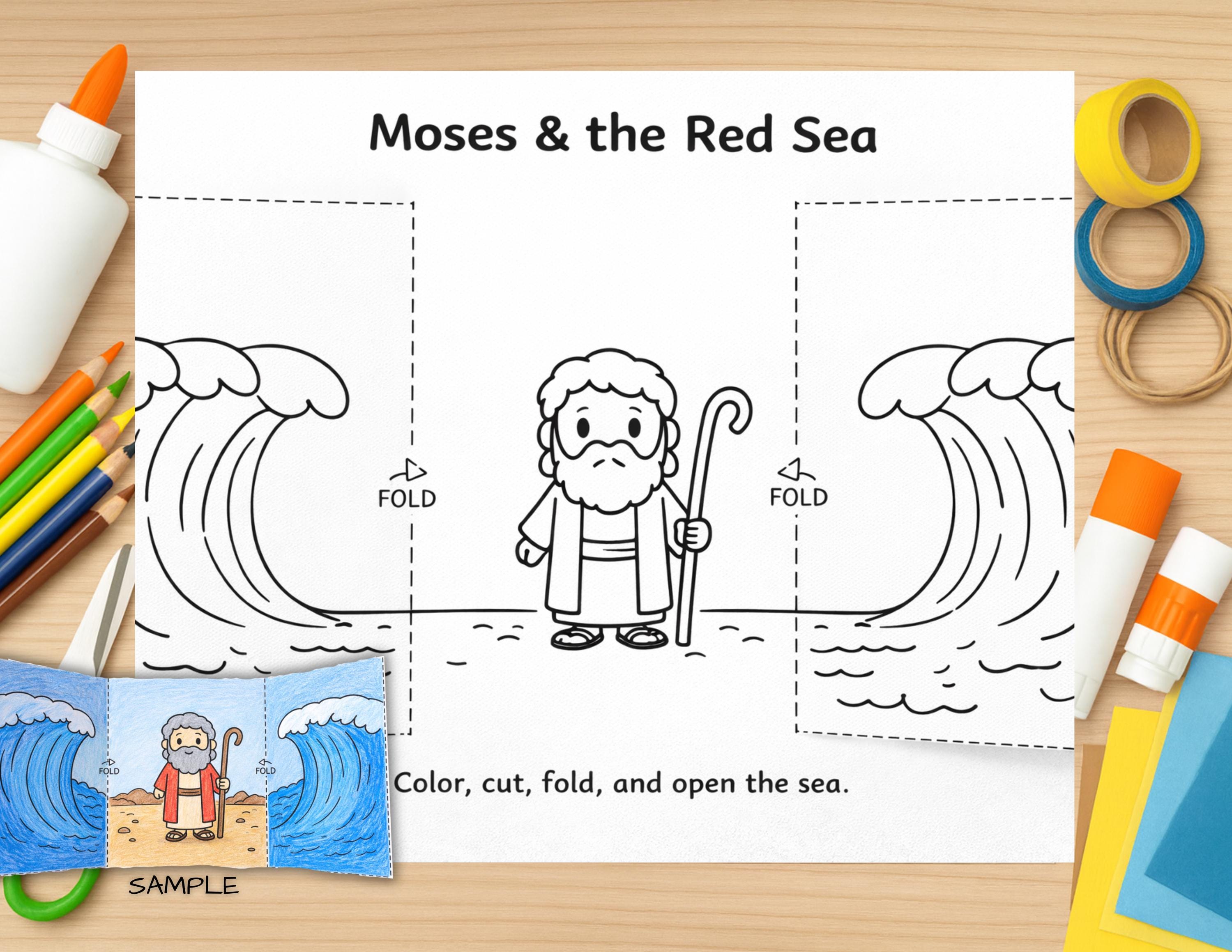 Moses & the Red Sea Craft | Fold and Split Bible Activity | Printable ...