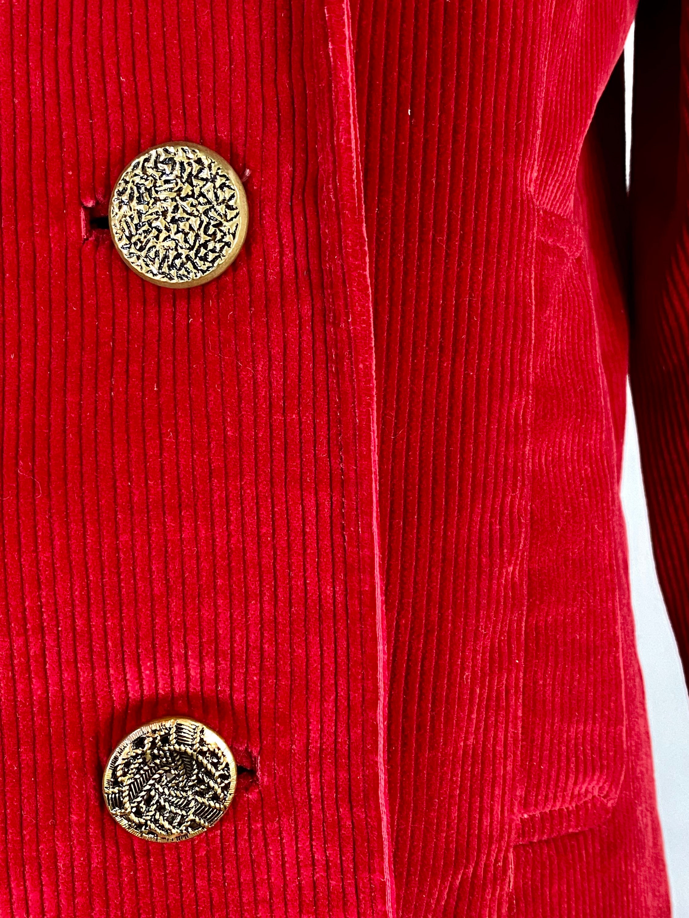 Vintage 1960s-70s Cherry Red Corduroy Jacket With Fancy Gold Tone ...