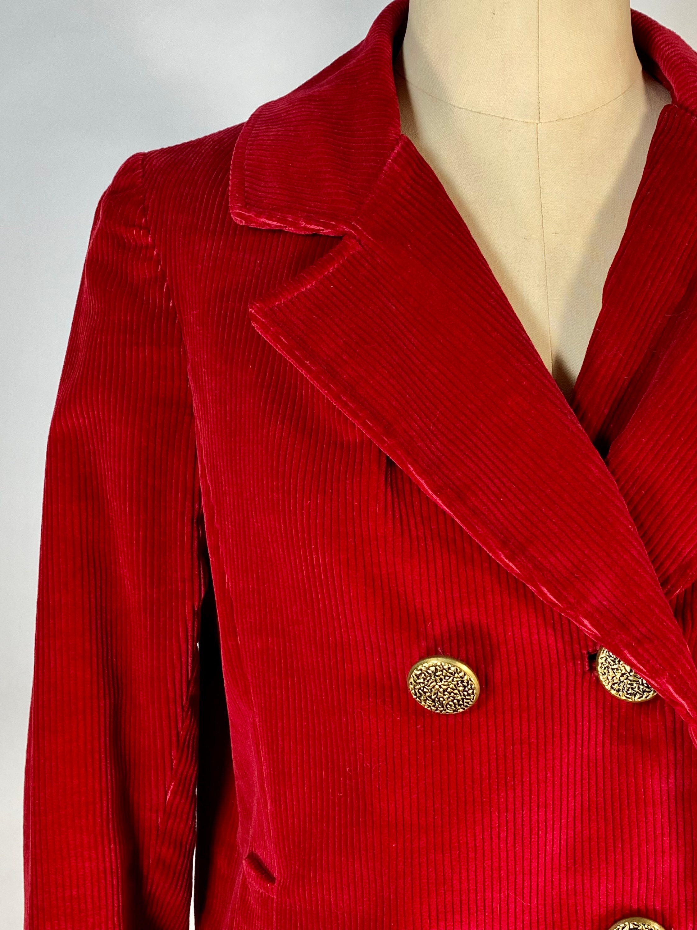 Vintage 1960s-70s Cherry Red Corduroy Jacket With Fancy Gold Tone ...