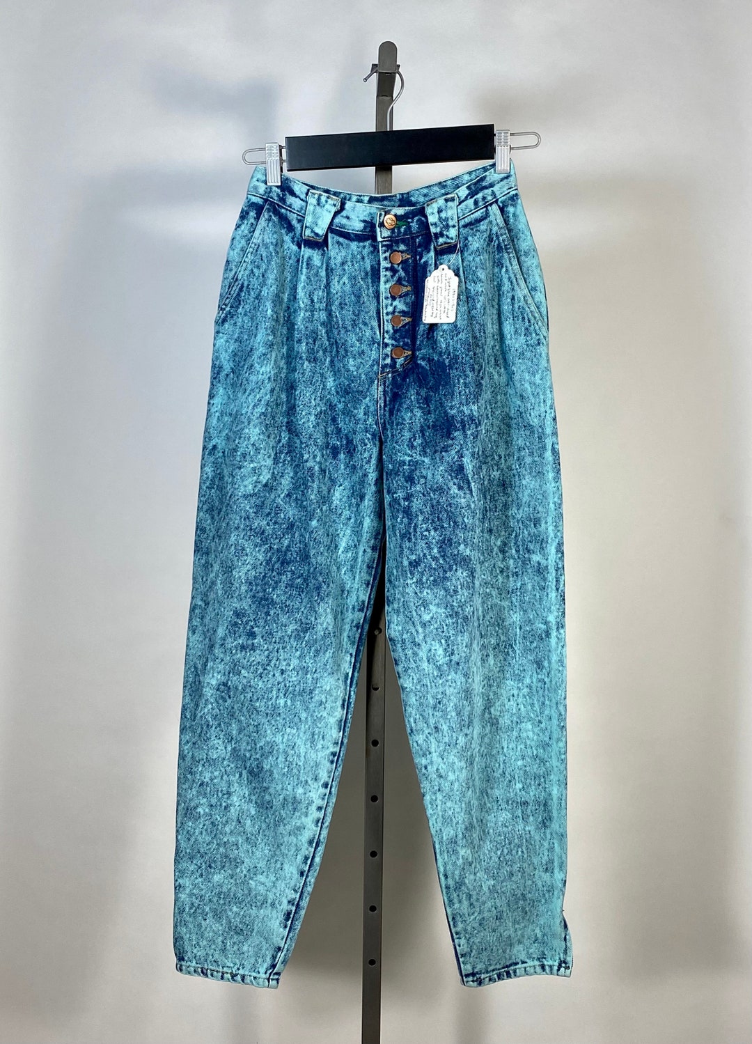 Vintage 1980’s Blue Over-dyed Acid Wash Cotton Denim Jeans With Zip ...