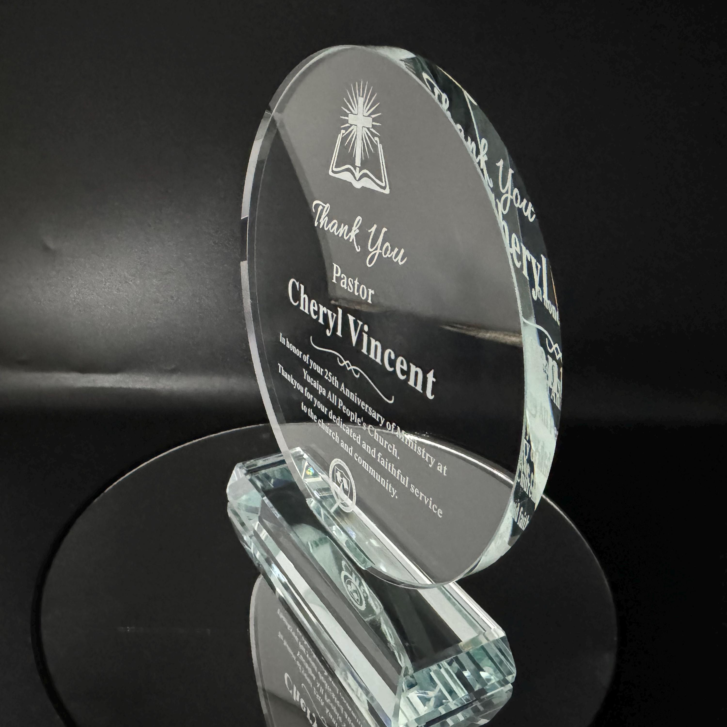 Custom Crystal Pastor Appreciation Award: Engraved Church Leadership ...