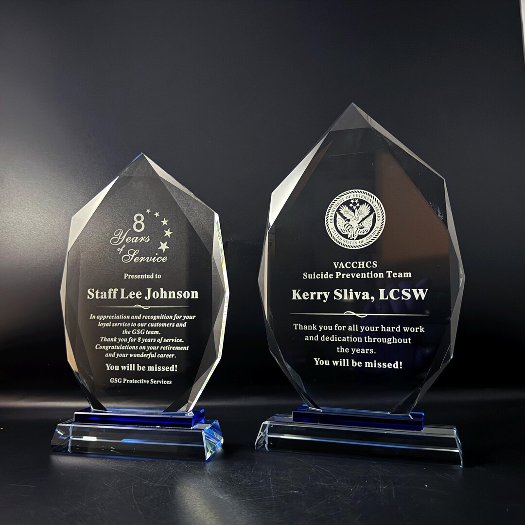 Personalized Crystal Award Plaque, Custom Engraved Recognition Trophy ...