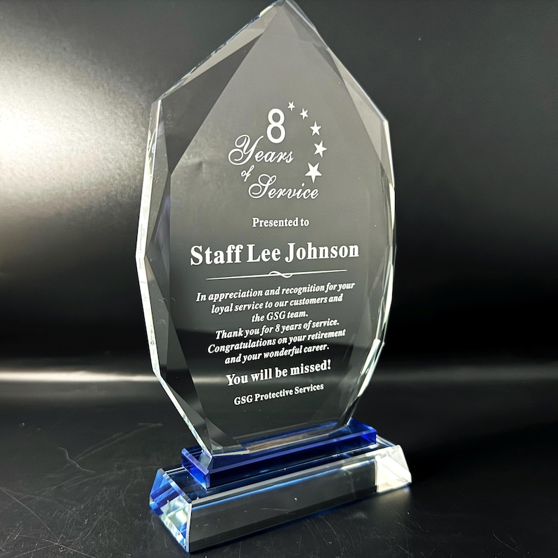 Personalized Crystal Recognition Award: Custom Engraved Plaque - Etsy