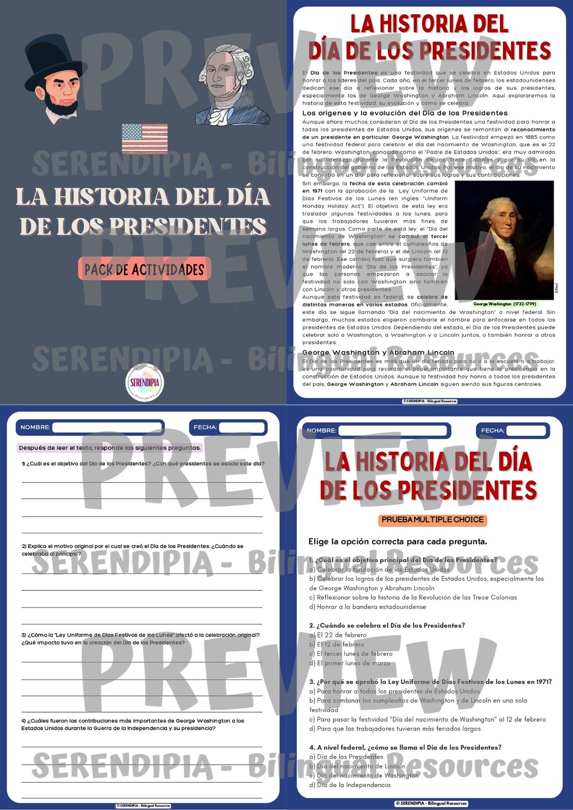 Historia Día De Los Presidentes | LECTURA & ESCRITURA | Presidents Day ...