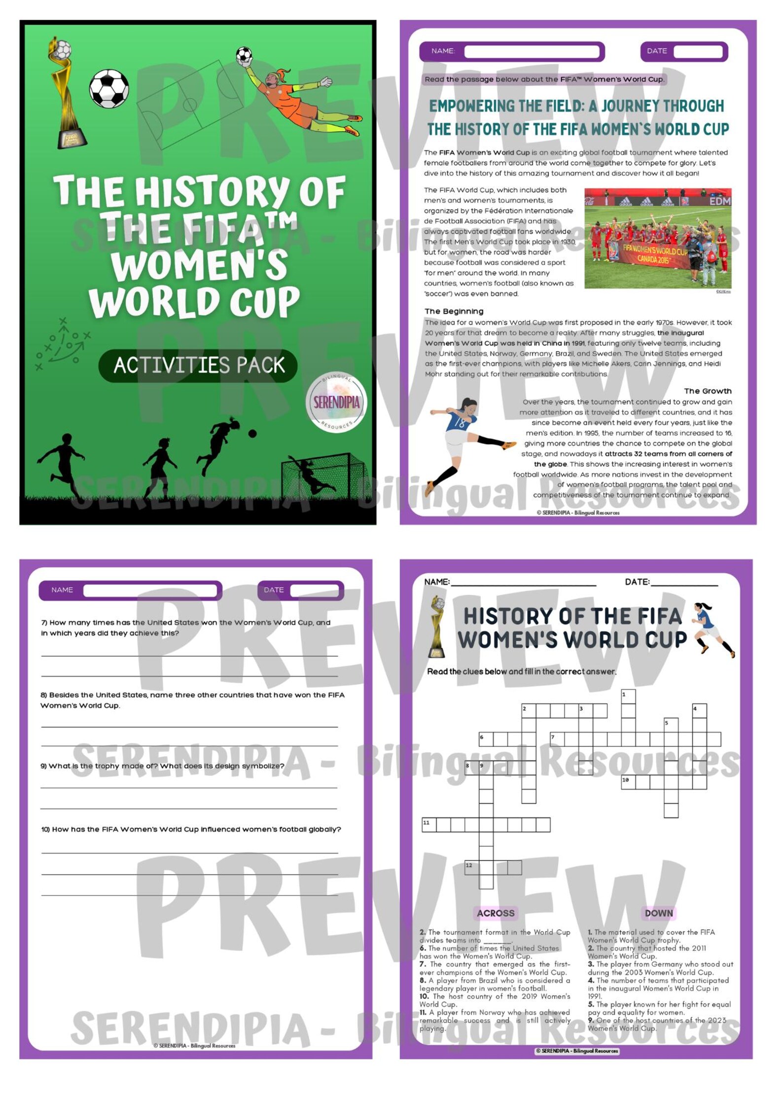History of the Women's World Cup READING COMPREHENSION | Women in ...