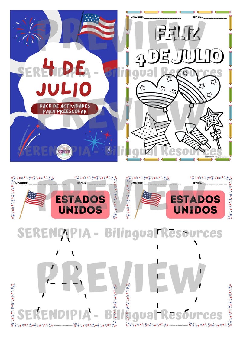 4 DE JULIO En ESPAÑOL | Coloreado, Trazado Letras, Flashcards | Spanish ...