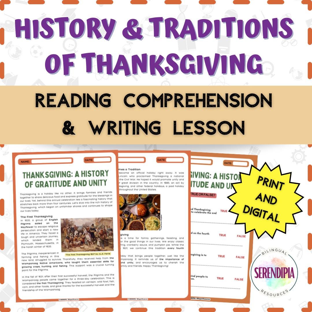 Thanksgiving History & Traditions READING COMPREHENSION PRINTABLES ...