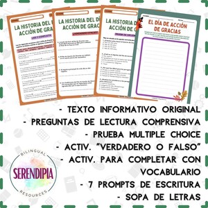 Historia Día De Acción De Gracias | Actividades LECTURA & ESCRITURA ...