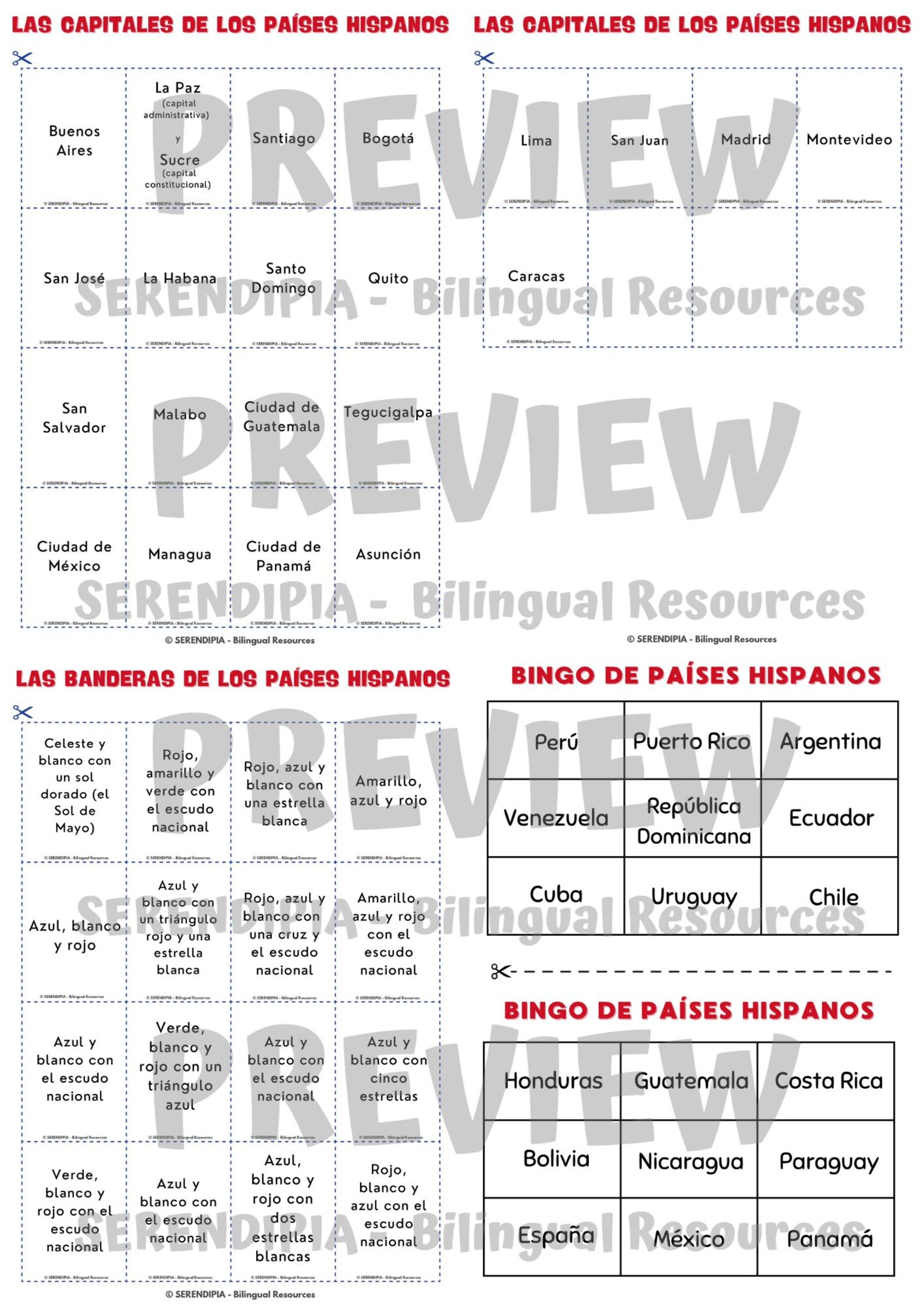 Los Países Hispanos | JUEGO De La MEMORIA Y BINGO | Hispanic Heritage ...