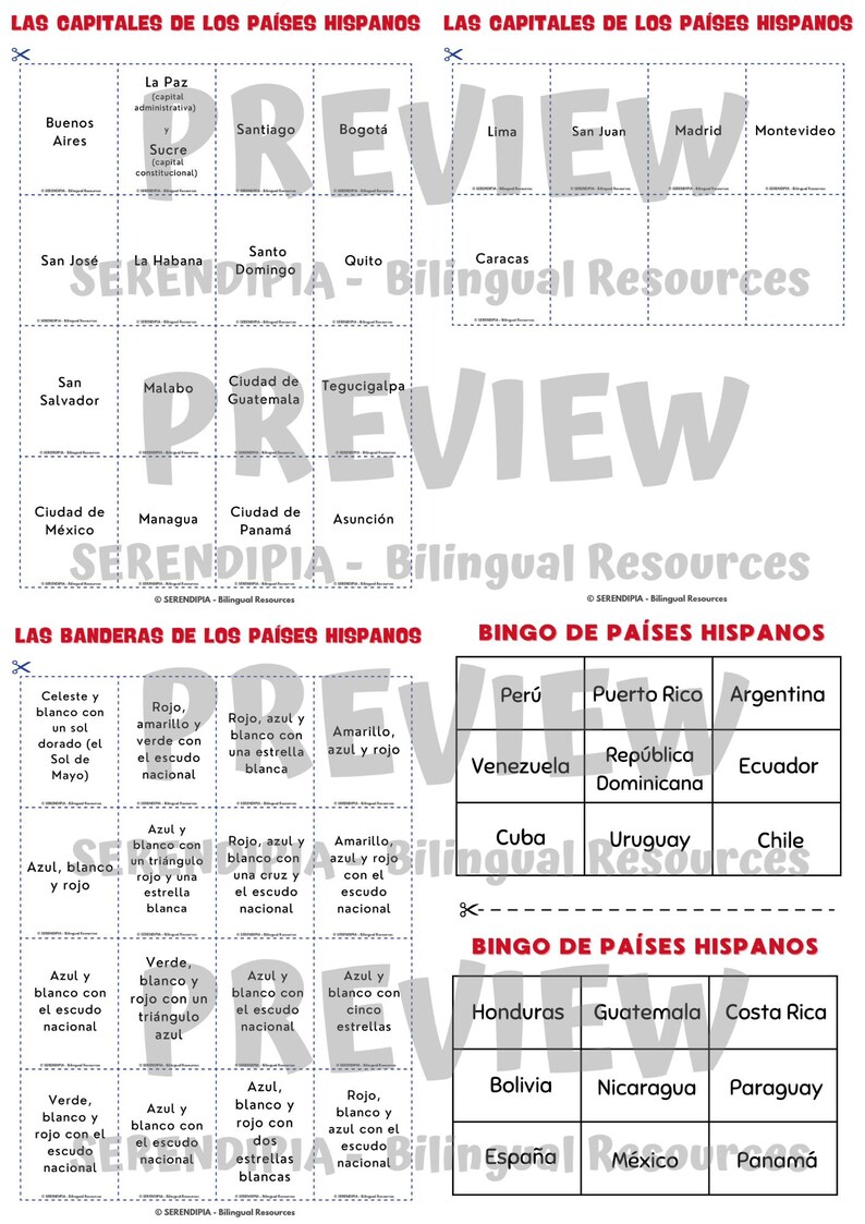 Los Países Hispanos | JUEGO De La MEMORIA Y BINGO | Hispanic Heritage ...
