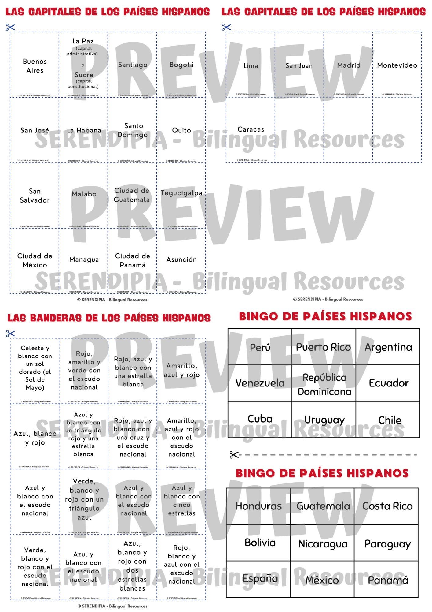 Los Países Hispanos | JUEGO De La MEMORIA Y BINGO | Hispanic Heritage ...