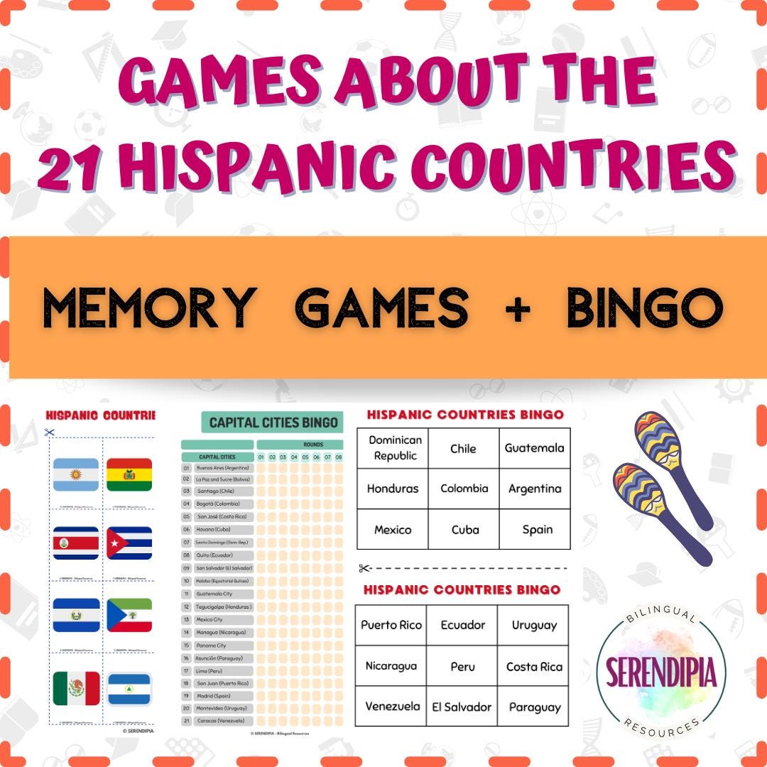 Hispanic Countries || MEMORY GAMES + BINGO | Middle School No-prep ...