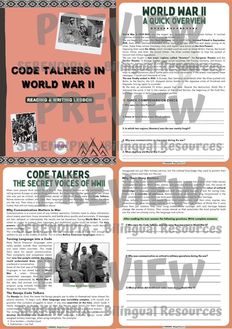 Native American Code Talkers World War II Reading Comprehension ...