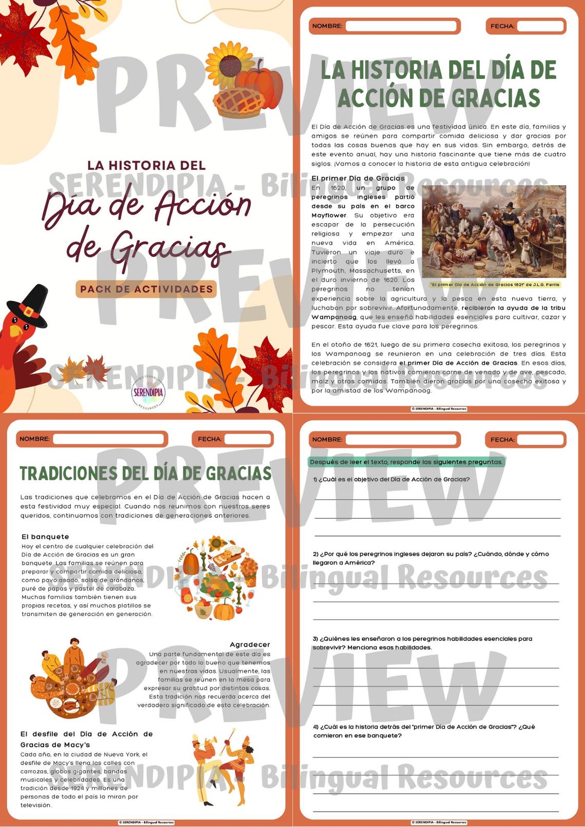 Historia Día De Acción De Gracias | Actividades LECTURA & ESCRITURA ...