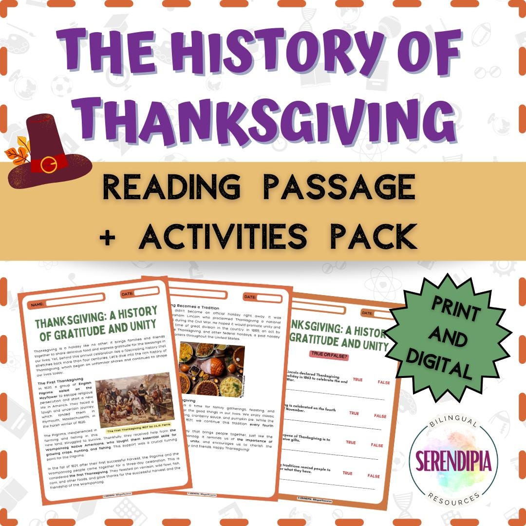The History of Thanksgiving | READING and WRITING WORKSHEETS ...