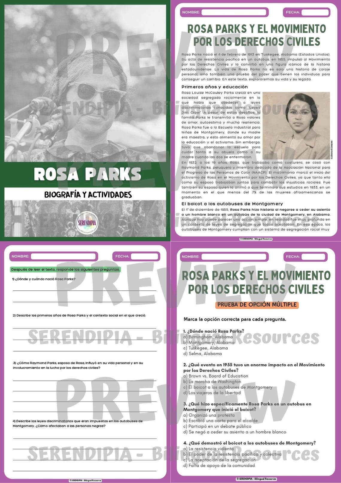 Biografía De Rosa Parks | ACTIVIDADES LECTURA & ESCRITURA | Civil ...
