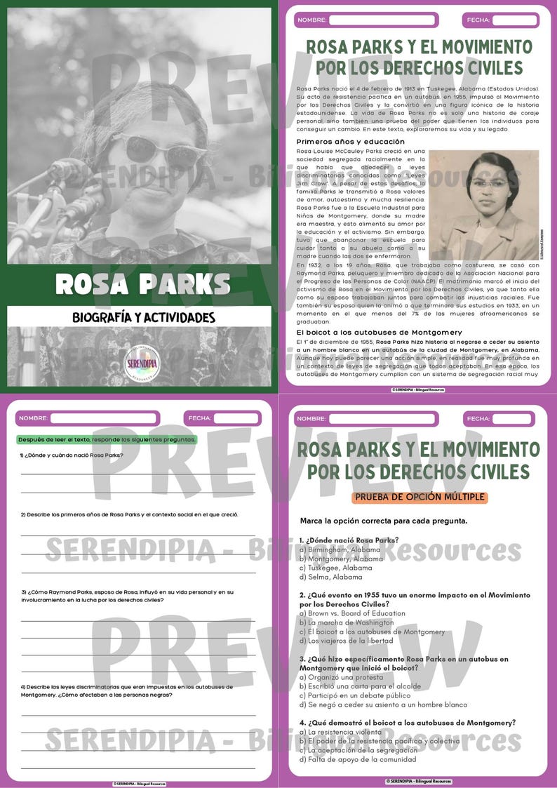 Biografía De Rosa Parks | ACTIVIDADES LECTURA & ESCRITURA | Civil ...
