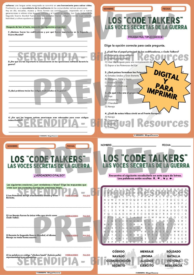 Navajo Code Talkers World War SPANISH Reading Comprehension | Native ...