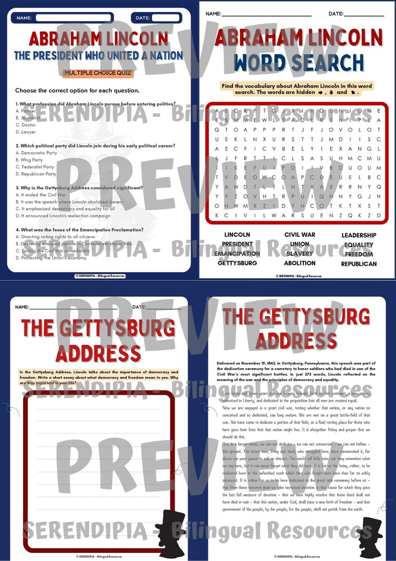 Abraham Lincoln's Biography READING COMPREHENSION PRINTABLES ...