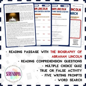 Abraham Lincoln's Biography READING COMPREHENSION PRINTABLES ...