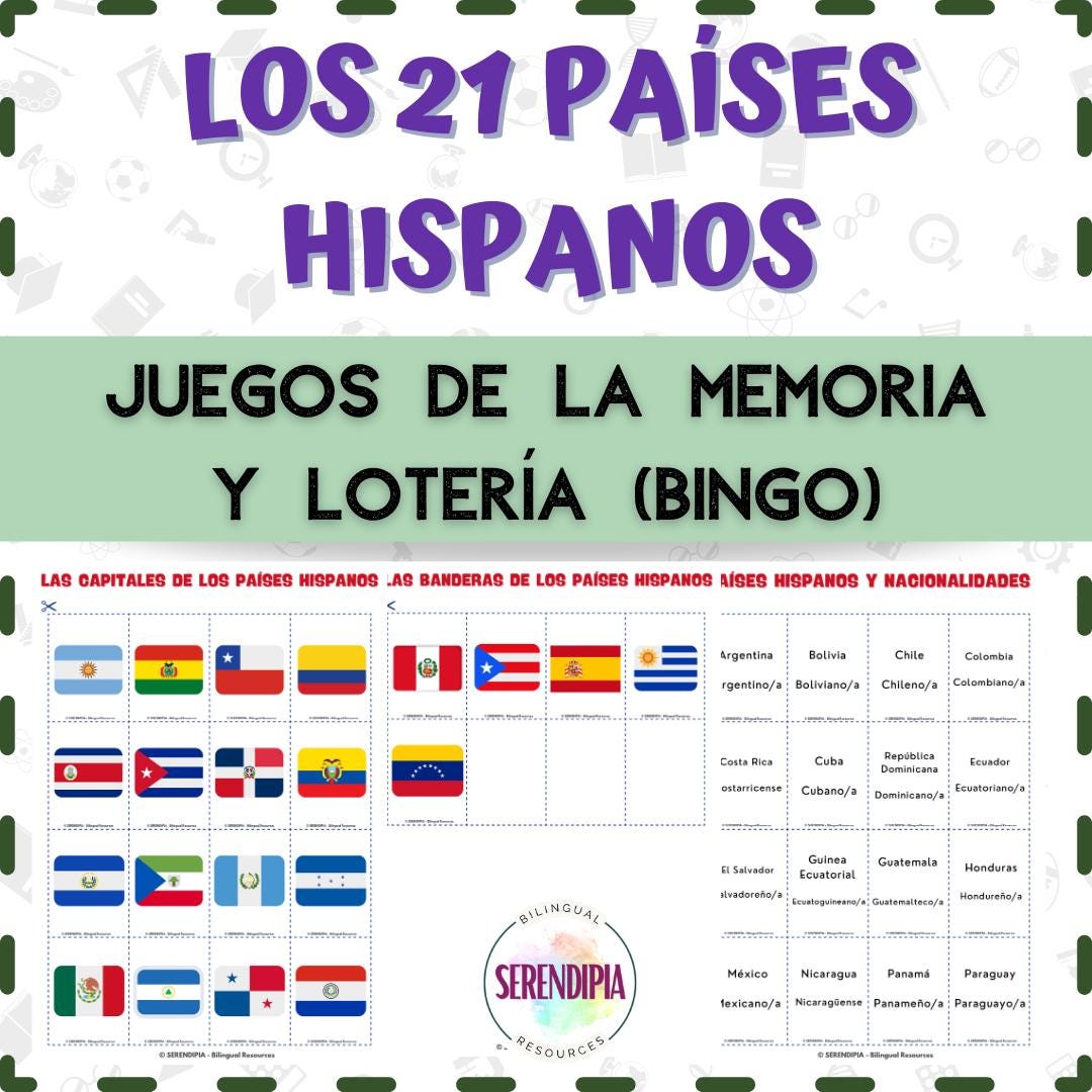 Los Países Hispanos | JUEGOS De La MEMORIA Y BINGO | Hispanic Heritage ...