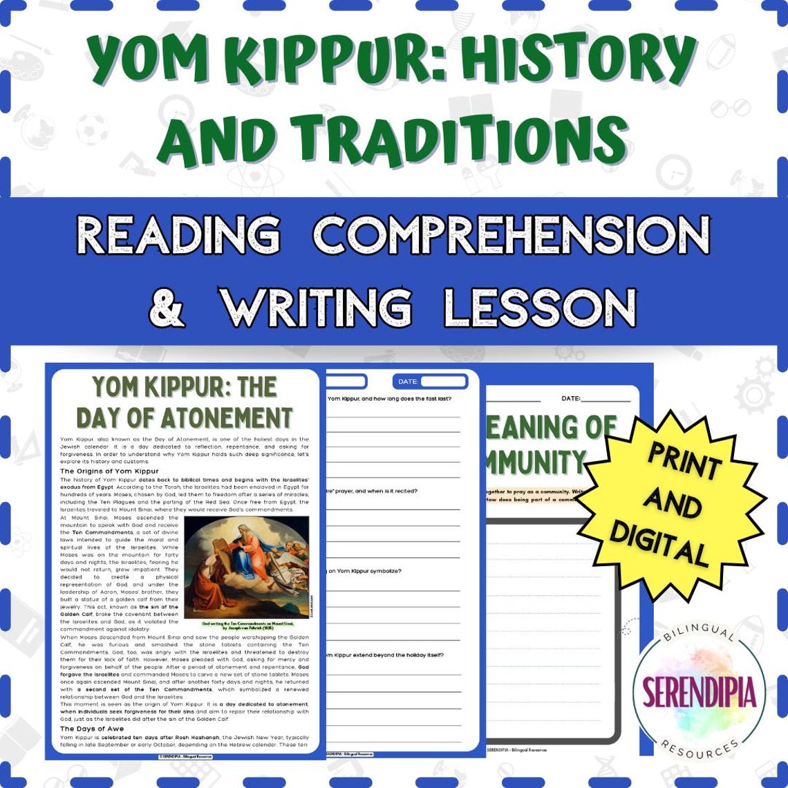 Yom Kippur History Traditions READING COMPREHENSION ACTIVITIES | Yom ...