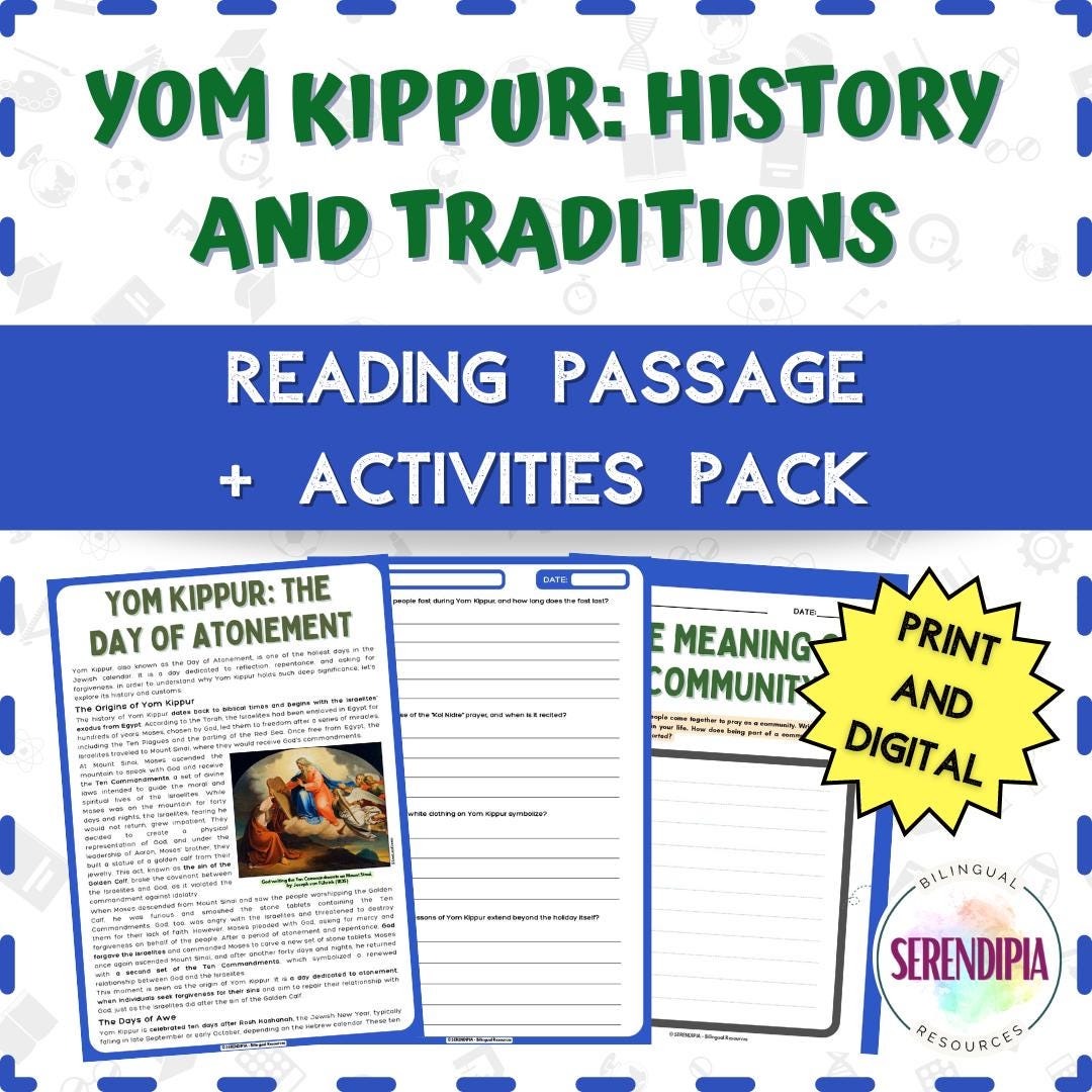 Yom Kippur History & Traditions | READING and WRITING WORKSHEETS ...