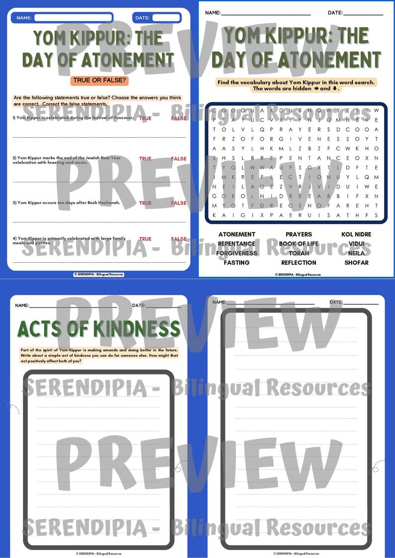 Yom Kippur History Traditions READING COMPREHENSION ACTIVITIES | Yom ...