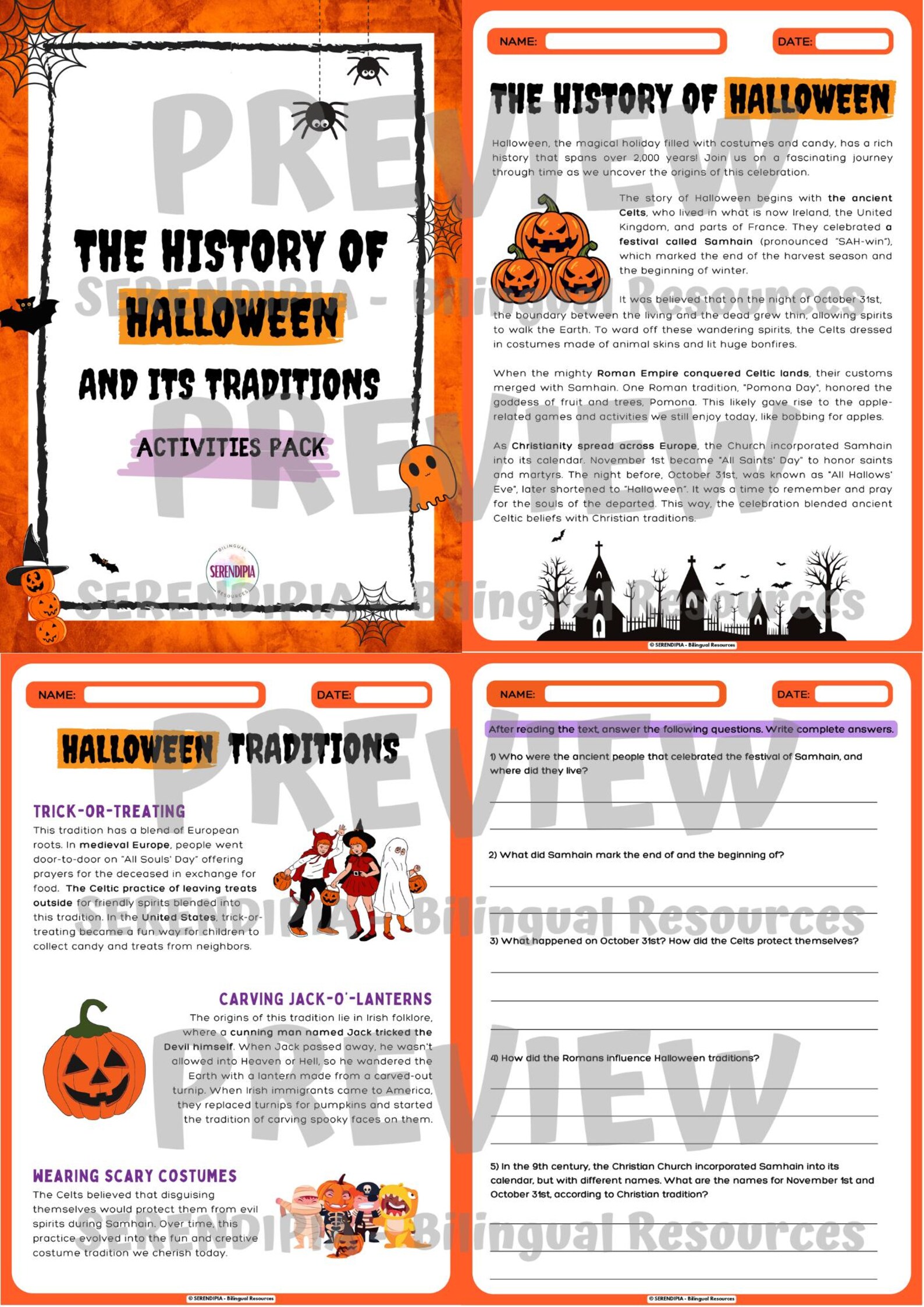 The History of Halloween | READING and WRITING WORKSHEETS | Halloween ...