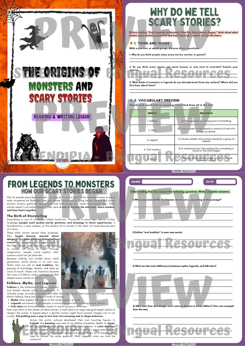 Monsters Scary Stories Halloween Nonfiction Reading Comprehension ...