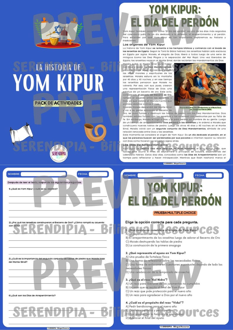 Yom Kippur Historia Y Tradiciones ACTIVIDADES LECTURA COMPRENSIVA | Yom ...